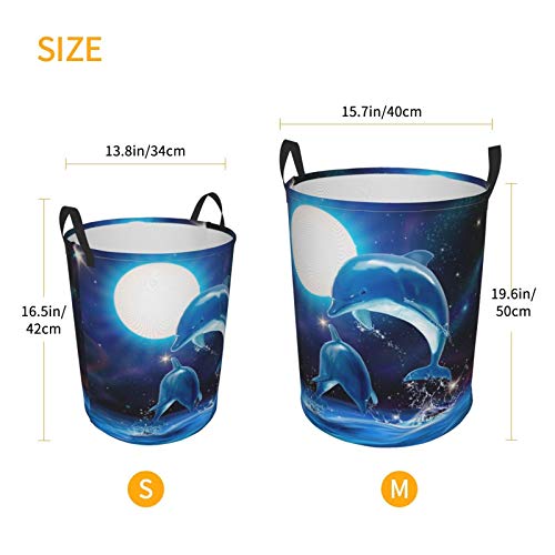 KiuLoam Lovely Breaching Bottlenose Dolphins 19.6 Inches Large Storage Basket with Handles Collapsible Portable Laundry Fabric Hampers Tote Bag for Toys Clothing Organization