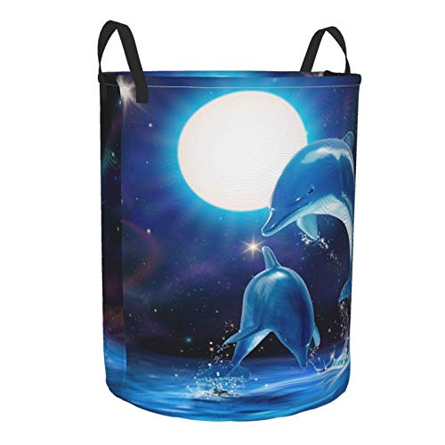 KiuLoam Lovely Breaching Bottlenose Dolphins 19.6 Inches Large Storage Basket with Handles Collapsible Portable Laundry Fabric Hampers Tote Bag for Toys Clothing Organization