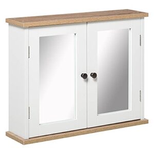 kleankin wall mounted bathroom medicine cabinet with double mirrored doors and adjustable interior shelf, white