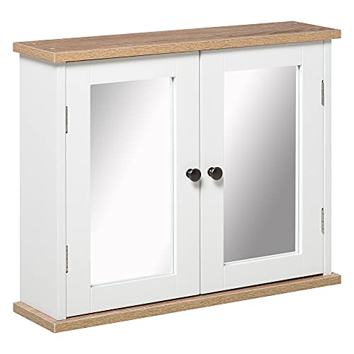 kleankin Wall Mounted Bathroom Medicine Cabinet with Double Mirrored Doors and Adjustable Interior Shelf, White