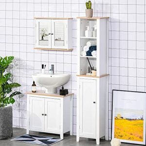 kleankin Wall Mounted Bathroom Medicine Cabinet with Double Mirrored Doors and Adjustable Interior Shelf, White