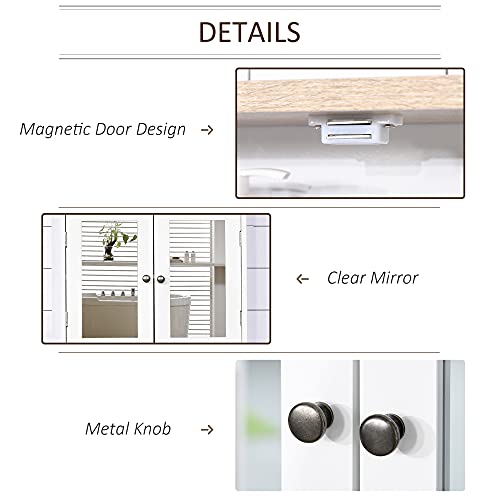 kleankin Wall Mounted Bathroom Medicine Cabinet with Double Mirrored Doors and Adjustable Interior Shelf, White