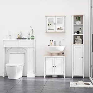 kleankin Wall Mounted Bathroom Medicine Cabinet with Double Mirrored Doors and Adjustable Interior Shelf, White