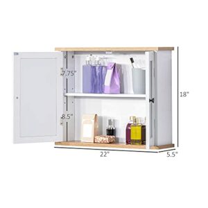 kleankin Wall Mounted Bathroom Medicine Cabinet with Double Mirrored Doors and Adjustable Interior Shelf, White