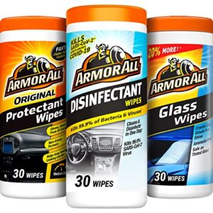 car protectant wipes, disinfectant wipes, glass cleaner wipes by armor all, cleaning wipes variety pack for cars, trucks, motorcycles, , (pack of 3)