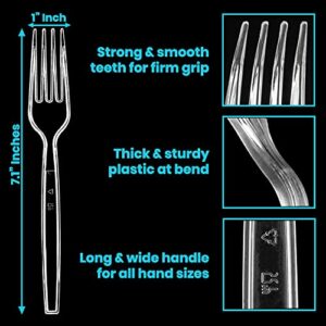 Lonezo [150 Count] Plastic Forks Clear Forks Plastic Disposable Shatter Resistant Disposable Forks Eco Friendly Plastic Forks Heavy Duty Plastic Utensils