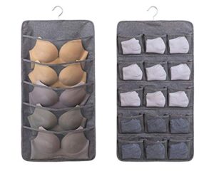 dual sided hanging underwear sock bra stocking organizer with 5+15 mesh pockets, 3d pockets design durable space saver bag wall shelf wardrobe storage bags holders (grey)