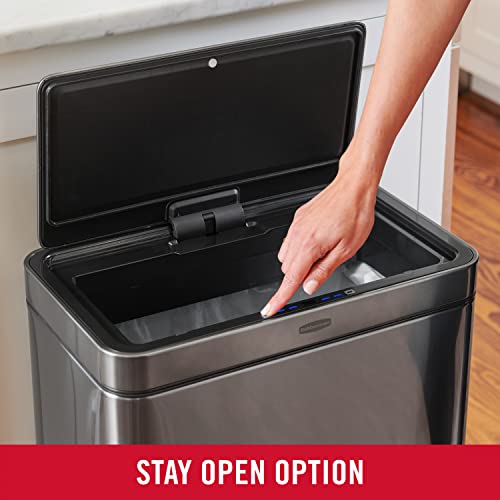 Rubbermaid Elite Stainless Steel Sensor Trash Can for Home and Kitchen, Batteries Included, 12.4 Gallon, Charcoal