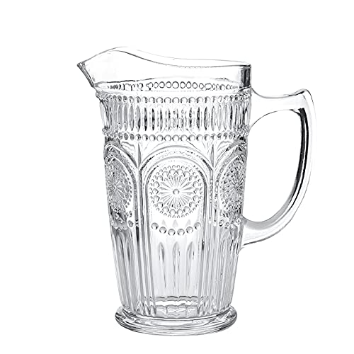 Kingrol 50 oz Glass Pitcher, Vintage Water Carafe Jug for Ice Tea, Homemade Juice, Milk, Beverages, Heat Resistant Glass Carafe for Hot/Cold Water