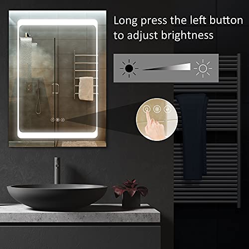 kleankin Dimmable LED Lighted Medicine Cabinet with Mirror, Wall-Mounted Bathroom Cabinet with 3-Tier Storage Shelves, Single Door, Smart Touch, Plug in