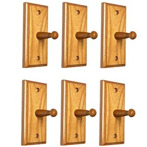 inspirations solid oak wood towel robe hook | with mounting screws, anchors, covers - (6 pack)