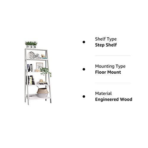 Madesa 5-Tier Ladder Shelf with Storage Space, Free Standing Bookshelf, Wood, 15" D x 24" W x 55" H – White