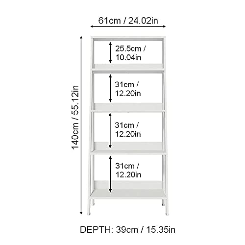 Madesa 5-Tier Ladder Shelf with Storage Space, Free Standing Bookshelf, Wood, 15" D x 24" W x 55" H – White