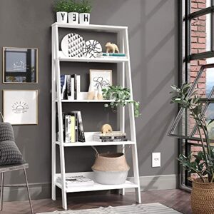 Madesa 5-Tier Ladder Shelf with Storage Space, Free Standing Bookshelf, Wood, 15" D x 24" W x 55" H – White