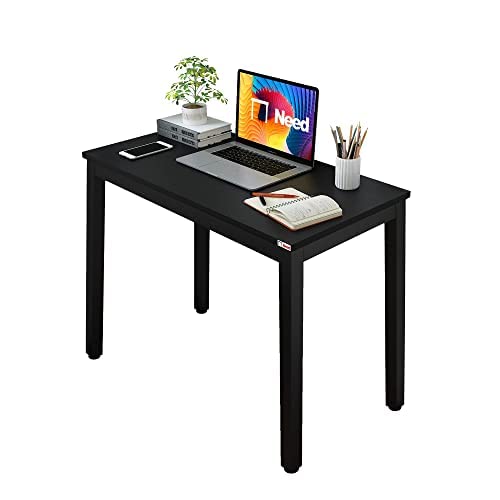 Need Small Laptop Desk for Small Space Computer Table (Black Walnut Color Desktop & Black Steel Frame) 36" Length Narrow Desk Study Table AC3CB(9045)