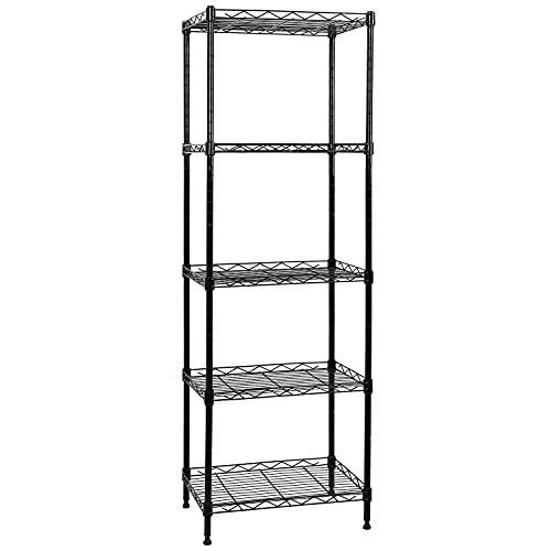 SUNLPH 5-Tier Wire Shelving Adjustable Shelves Unit Metal Storage Rack for Laundry Bathroom Kitchen Pantry Closet Organization (Black, 16.6" L x 11.4" W x 49.1" H)