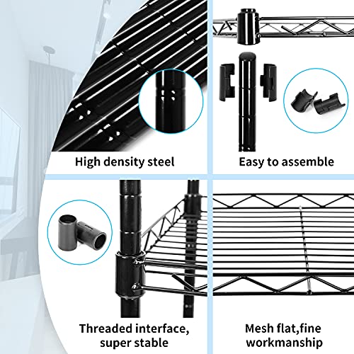 SUNLPH 5-Tier Wire Shelving Adjustable Shelves Unit Metal Storage Rack for Laundry Bathroom Kitchen Pantry Closet Organization (Black, 16.6" L x 11.4" W x 49.1" H)