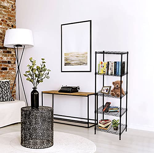 SUNLPH 5-Tier Wire Shelving Adjustable Shelves Unit Metal Storage Rack for Laundry Bathroom Kitchen Pantry Closet Organization (Black, 16.6" L x 11.4" W x 49.1" H)