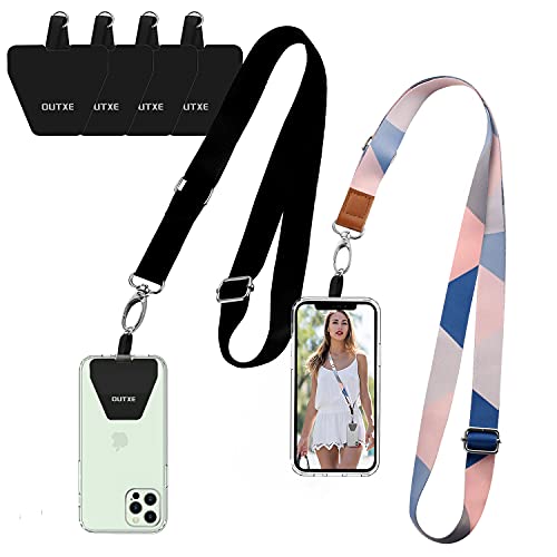 OUTXE Phone Lanyard- 2-Pack Adjustable Neck Strap, 4× Pad with Adhesive, Nylon Cell Phone Lanyard Compatible with All Smartphone