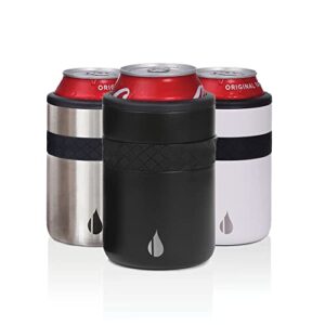 elemental stainless steel can cooler, triple wall insulated beverage insulator - drink sleeve for 12oz regular cans - black