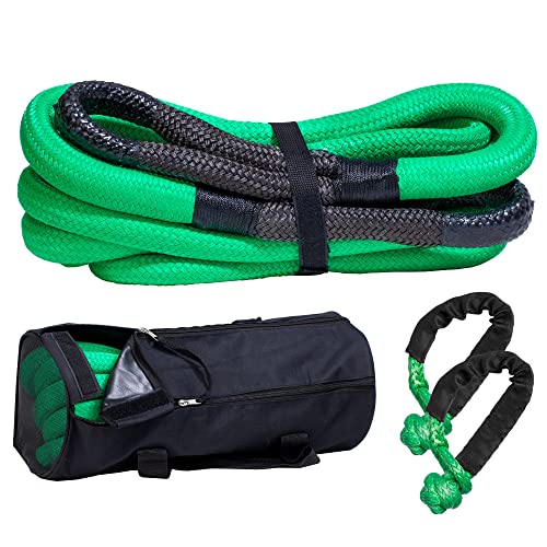 STREAL 1” x 30ft Recovery Tow Rope Kit - Kinetic Energy Offroading Strap - Heavy Duty (Strength of 36,000lbs) for Trucks Vehicle ATV UTV SUV - Includes 2 Soft Shackles and Storage Bag - 4Pcs