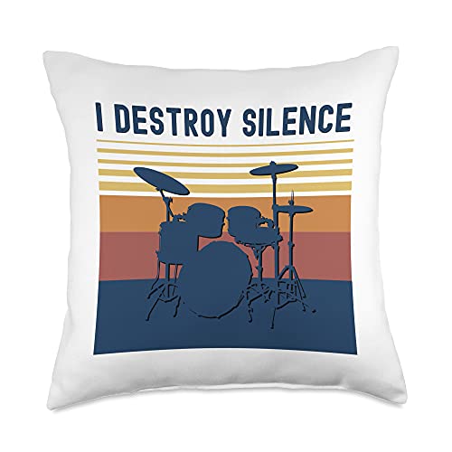 Visit I Destroy Silence Drums T Shirt Youth Store I Destroy Silence T Shirt Youth Funny Drumming Quote Throw Pillow, 18x18, Multicolor