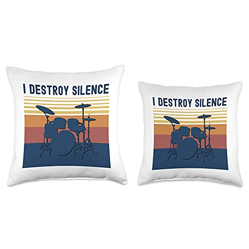 Visit I Destroy Silence Drums T Shirt Youth Store I Destroy Silence T Shirt Youth Funny Drumming Quote Throw Pillow, 18x18, Multicolor