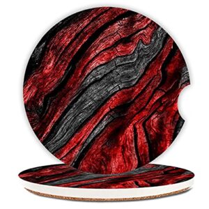 black red wood grain ceramic cup holders car coasters for women/men,absorbent drink cup car holder coasters with a finger notch 2.56" pack of 2