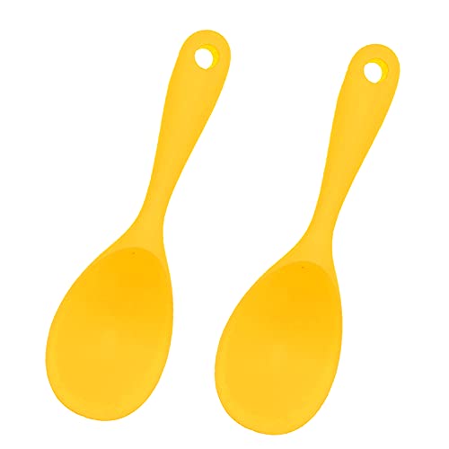 Silicone Rice Paddle Spoon Set of 2,Non Stick Heat Resistant Kitchen Gadge Rice Spoon,Rice Scooper,Rice Spatula,Rice Spoon Paddle,Rice Cooker Spoon,Works for Rice,Mashed Potato Or More (Yellow)