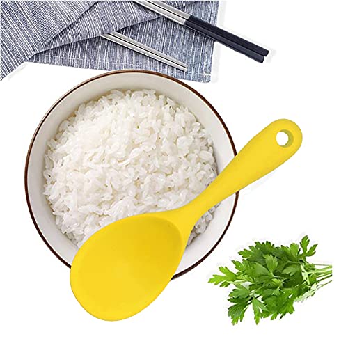 Silicone Rice Paddle Spoon Set of 2,Non Stick Heat Resistant Kitchen Gadge Rice Spoon,Rice Scooper,Rice Spatula,Rice Spoon Paddle,Rice Cooker Spoon,Works for Rice,Mashed Potato Or More (Yellow)