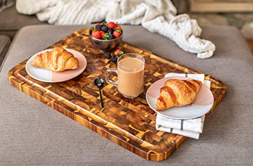 Lipper International 1260 Acacia Supreme End Grain Cutting and Carving Board with Juice Groove, 24" x 16" x 1"