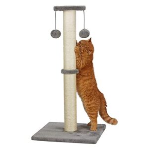 peekab 32“tall cat scratching post sisal rope scratch posts with soft plush platform top and interactive ball toys vertical scratcher for indoor cats kitten (gray)