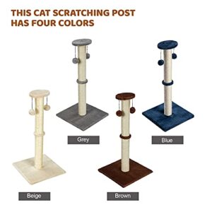 PEEKAB 32“Tall Cat Scratching Post Sisal Rope Scratch Posts with Soft Plush Platform Top and Interactive Ball Toys Vertical Scratcher for Indoor Cats Kitten (Gray)