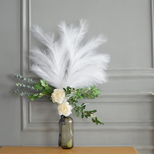 HRONG White Pampas Grass Decor Tall Fluffy-40〞Faux Grass Decor- 63 Branch 3 Pcs 220g Pampas for Room Kitchen Farm Wedding Christmas Decor