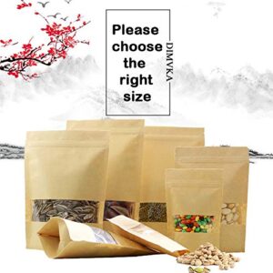 100 Pcs Resealable Stand Up kraft Paper Bags with Window for Packaging Products, Reusable Zip Lock Food Storage Pouch Bags (4.7" x 7.9")