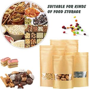 100 Pcs Resealable Stand Up kraft Paper Bags with Window for Packaging Products, Reusable Zip Lock Food Storage Pouch Bags (4.7" x 7.9")