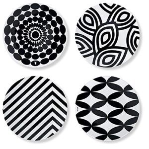 french bull assorted plates - 4 piece set - 11 inch melamine dinner plate set - melamine dinnerware for indoor and outdoor - assorted black and white