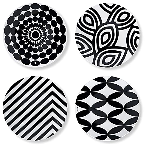 French Bull Assorted Plates - 4 Piece Set - 11 inch Melamine Dinner Plate Set - Melamine Dinnerware for Indoor and Outdoor - Assorted Black and White