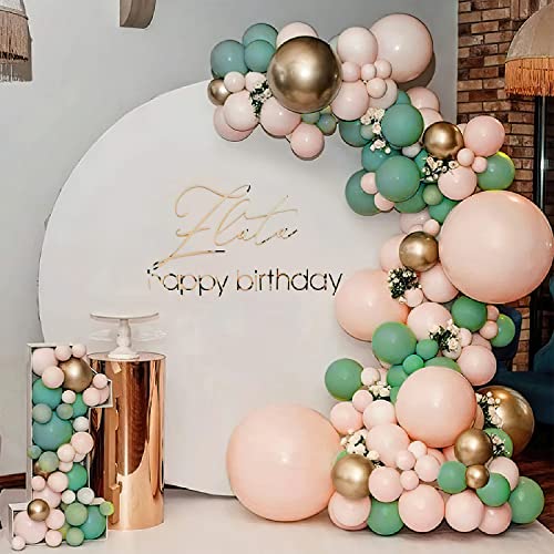 Topico 117 PCS Sage Olive Green Balloons Decor, Improved Design Sage Green Peach Blush Gold Balloon Garland Arch Kit, Jungle Safari Tropical for Baby Shower Wedding Birthday Theme Party Decorations Supplies