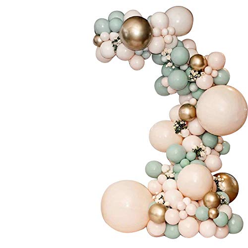 Topico 117 PCS Sage Olive Green Balloons Decor, Improved Design Sage Green Peach Blush Gold Balloon Garland Arch Kit, Jungle Safari Tropical for Baby Shower Wedding Birthday Theme Party Decorations Supplies