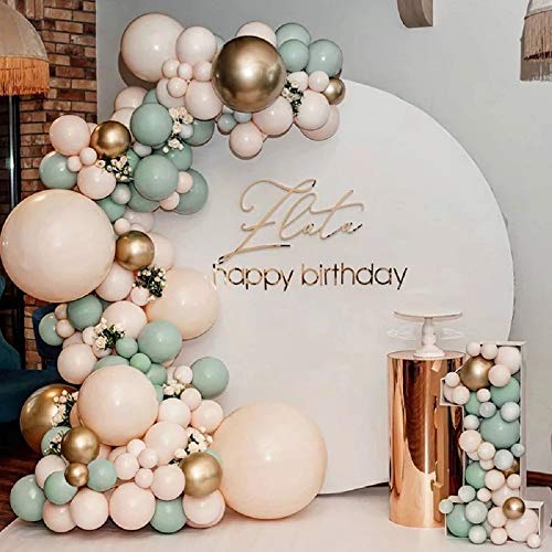 Topico 117 PCS Sage Olive Green Balloons Decor, Improved Design Sage Green Peach Blush Gold Balloon Garland Arch Kit, Jungle Safari Tropical for Baby Shower Wedding Birthday Theme Party Decorations Supplies