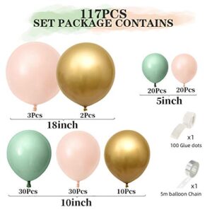 Topico 117 PCS Sage Olive Green Balloons Decor, Improved Design Sage Green Peach Blush Gold Balloon Garland Arch Kit, Jungle Safari Tropical for Baby Shower Wedding Birthday Theme Party Decorations Supplies