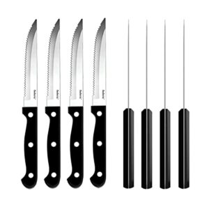 faderic steak knives set of 8, full-tang triple rivet stainless steel serrated steak knives, black,4.5 in sharp blade, for kitchen restaurant tableware camping,dishwasher safe