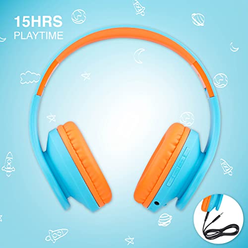 PowerLocus Kids Headphones Over-Ear, Bluetooth Wireless Headphones for Kids,with Microphone, Safe 85DB Volume Limited, Foldable with Carry Case, Audio Cable, Micro SD mode for Online Classes,PC,Phones