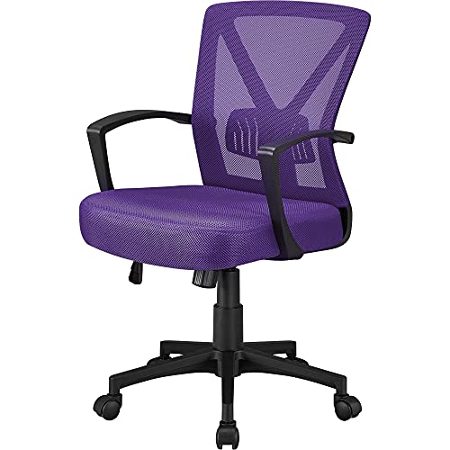 Topeakmart Office Chair Ergonomic Desk Chair Mid-Back Mesh Swivel Computer Chair Lumbar Support Comfortable Executive Adjustable Modern Rolling Task Chair with Armrests for Adults Women, Purple