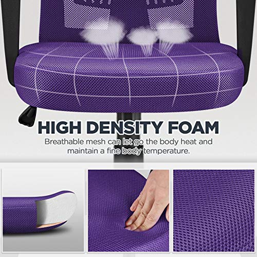 Topeakmart Office Chair Ergonomic Desk Chair Mid-Back Mesh Swivel Computer Chair Lumbar Support Comfortable Executive Adjustable Modern Rolling Task Chair with Armrests for Adults Women, Purple