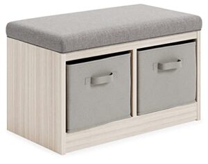 signature design by ashley blariden upholstered storage bench with removable baskets, gray