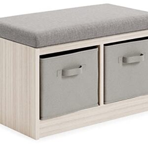 Signature Design by Ashley Blariden Upholstered Storage Bench with Removable Baskets, Gray