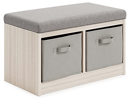 Signature Design by Ashley Blariden Upholstered Storage Bench with Removable Baskets, Gray