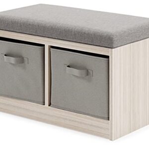 Signature Design by Ashley Blariden Upholstered Storage Bench with Removable Baskets, Gray